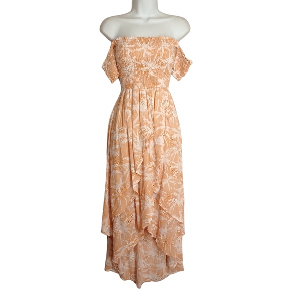 Lucy Love | Dresses | Lucy Love Tan Palm Tree White Print Smocked Off ...